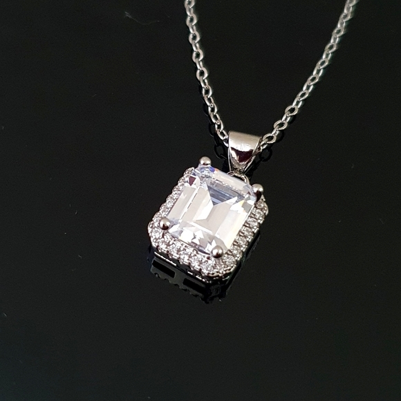 Jewelry | New Simple Silver Rectangle Diamond Necklace | Poshmark